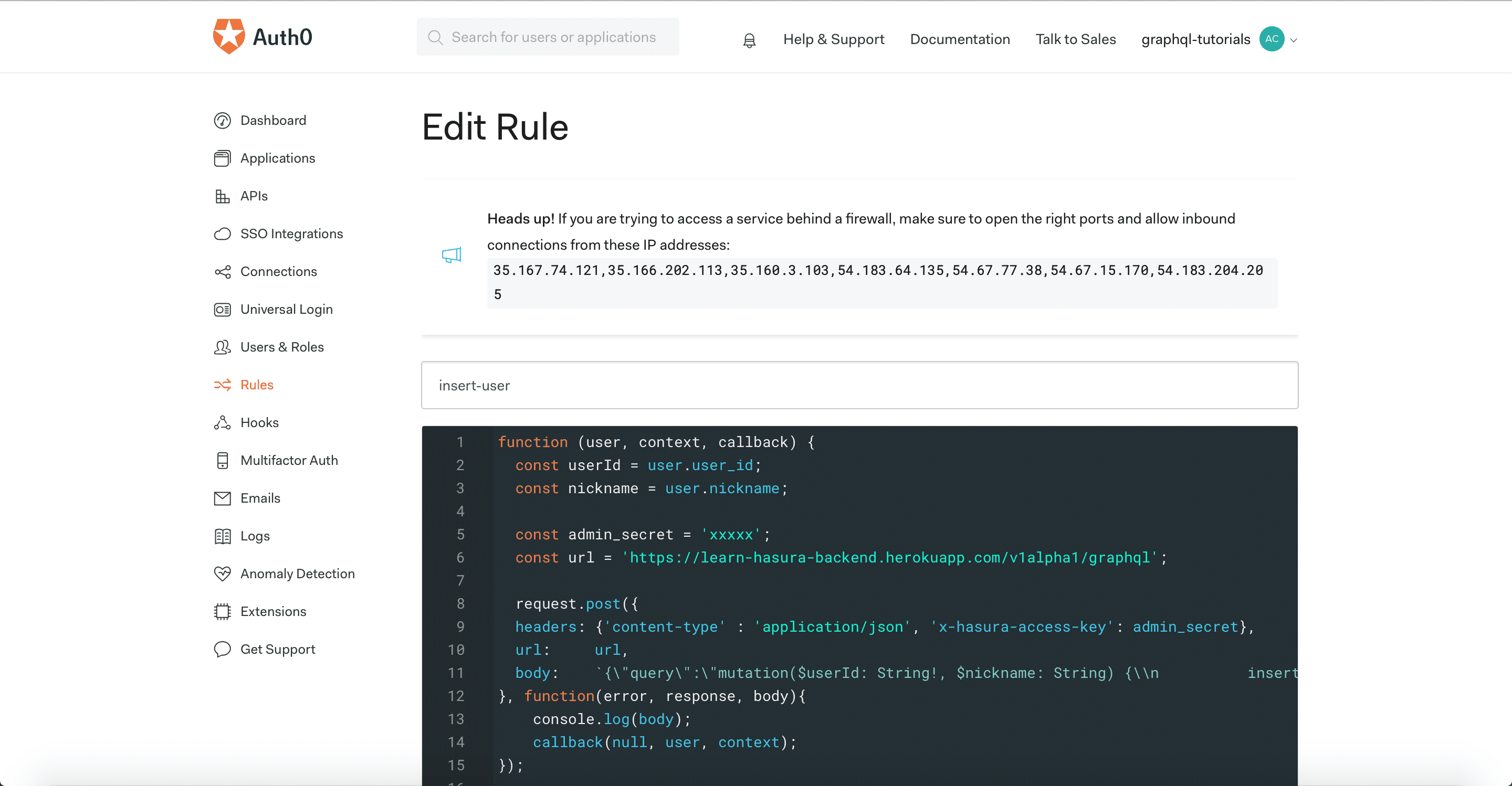 Sync Auth0 Users with Rules | Hasura GraphQL Tutorial